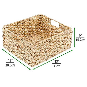mDesign Hyacinth Braided Woven Kitchen Basket Bin with Built-in Handles for Organizing Kitchen Pantry, Cabinet, Cupboard, Countertop, Shelves - Holds Food, Drinks, Snacks - 6 Pack - Natural/Tan