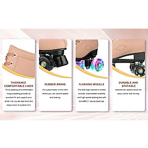 YYW Roller Skates for Women Classic Shiny PU Leather Double-Row Roller Skates for Indoor and Outdoor