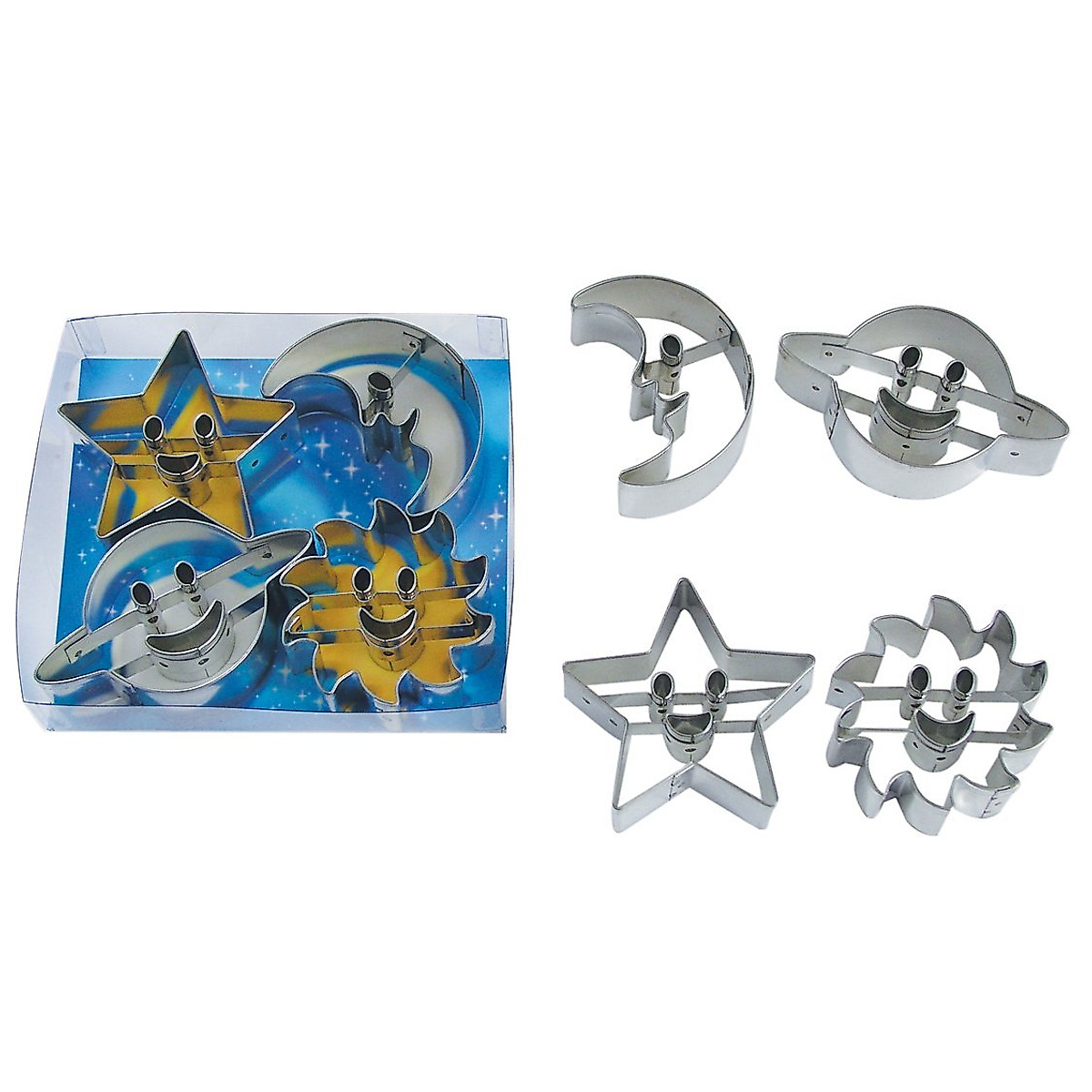 R&M International Astro Space Cookie Cutters, Saturn, Moon, Star, Sun, 4-Piece Set