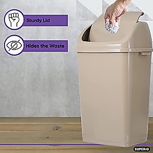 Superio Swing Top Trash Can, Waste Bin for Home, Kitchen, Office, Bedroom, Bathroom, Ideal for Large or Small Spaces - Beige (3 Pack - 4.5 Gal, 13 Gal)