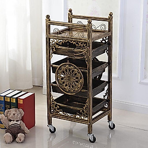 JYDQM Beauty Salon Trolley Retro Hollow Carved Hairdressing Manicure Tool Trolley (Color : #1)