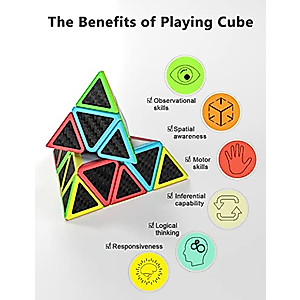 Vdealen Speed Cube Set, 2x2x2 3x3x3 Pyramid Magic Cube Set, Puzzle Cube Toys Birthday Party Christmas Stocking Stuffers Gift for Kids Teens Adults(Carbon Fiber Sticker)