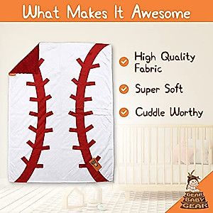 Dear Baby Gear Sports Deluxe Baby Blanket - Double Layer Reversible, Milestone & Infant Gifts for Girls and Boys - Toddler Blankets - Baseball Print, Red Dotted - 40" x 30"