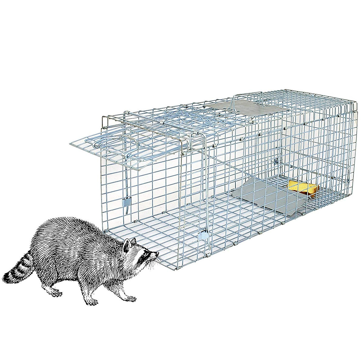 Oteymart Live Animal Trap Cage Catch Release Humane Rodent Cage with Handle Metal Steel for Rabbits, Stray Cat, Squirrel, Raccoon, Mole, Gopher, Chicken, Opossum (32" X 12" X 12")