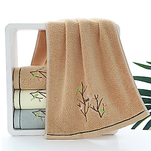 Pidada Hand Towels Set of 2 Embroidered Bird Tree Pattern 100% Cotton Absorbent Soft Decorative Towel for Bathroom (Brown)