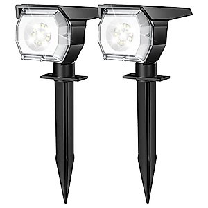EIUIO Solar Outdoor Lights, Solar Lights Outdoor Waterproof, Solar Spot Lights Outdoor with Auto On/Off and 3 Lighting Modes, Outdoor Lights for Garden Decor, Outdoor Decor, 2 Pack(Cool White)