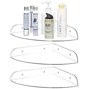 MyGift Premium Clear Acrylic Small Corner Shelf, Wall Hanging Display Floating Shelves, Set of 3