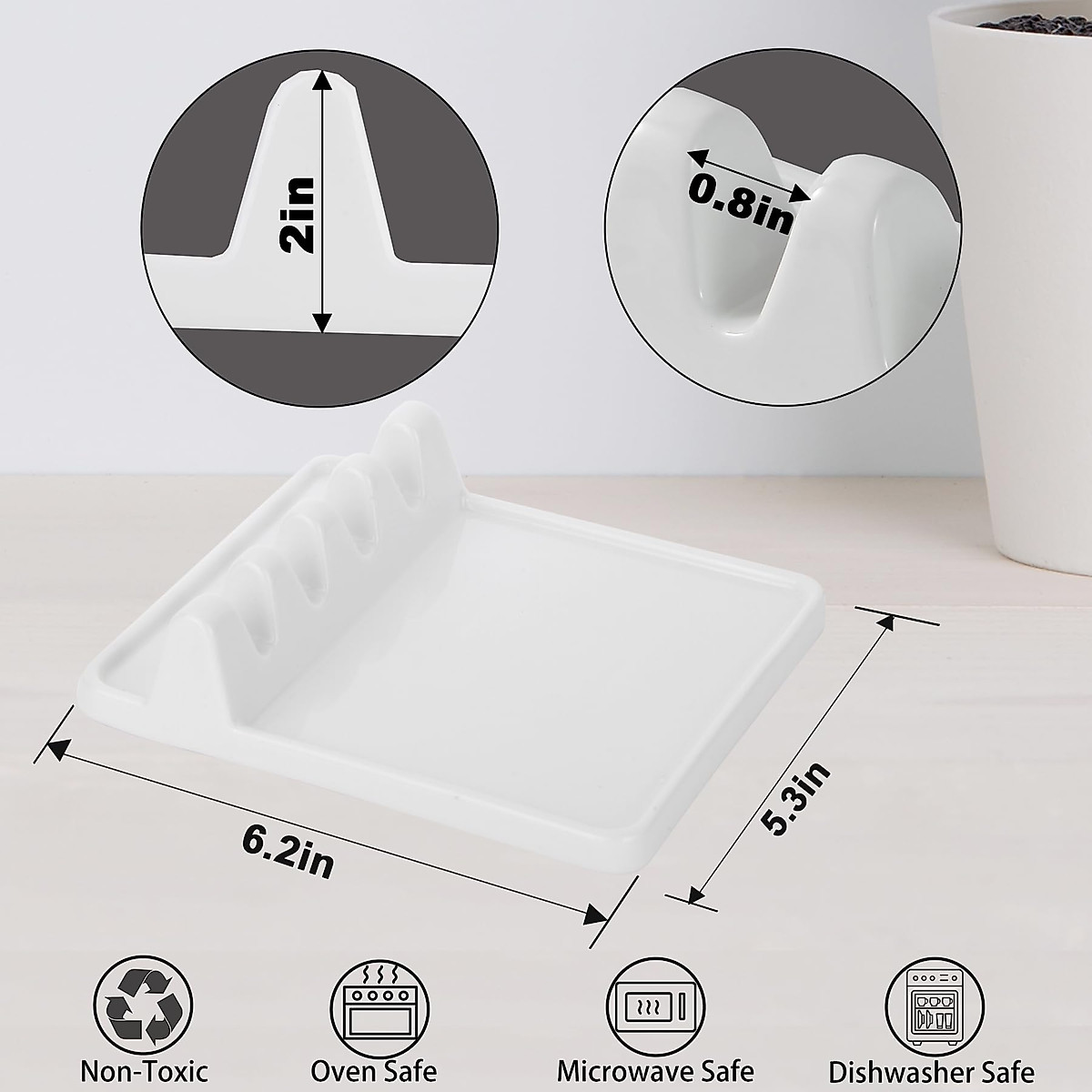 Ceramic Utensil Rest with Drip Pad for Multiple Utensils, Heat-Resistant, Spoon Rest & Spoon Holder for Stove Top, Kitchen Utensil Holder for Spoons, Ladles, Tongs & More (white)