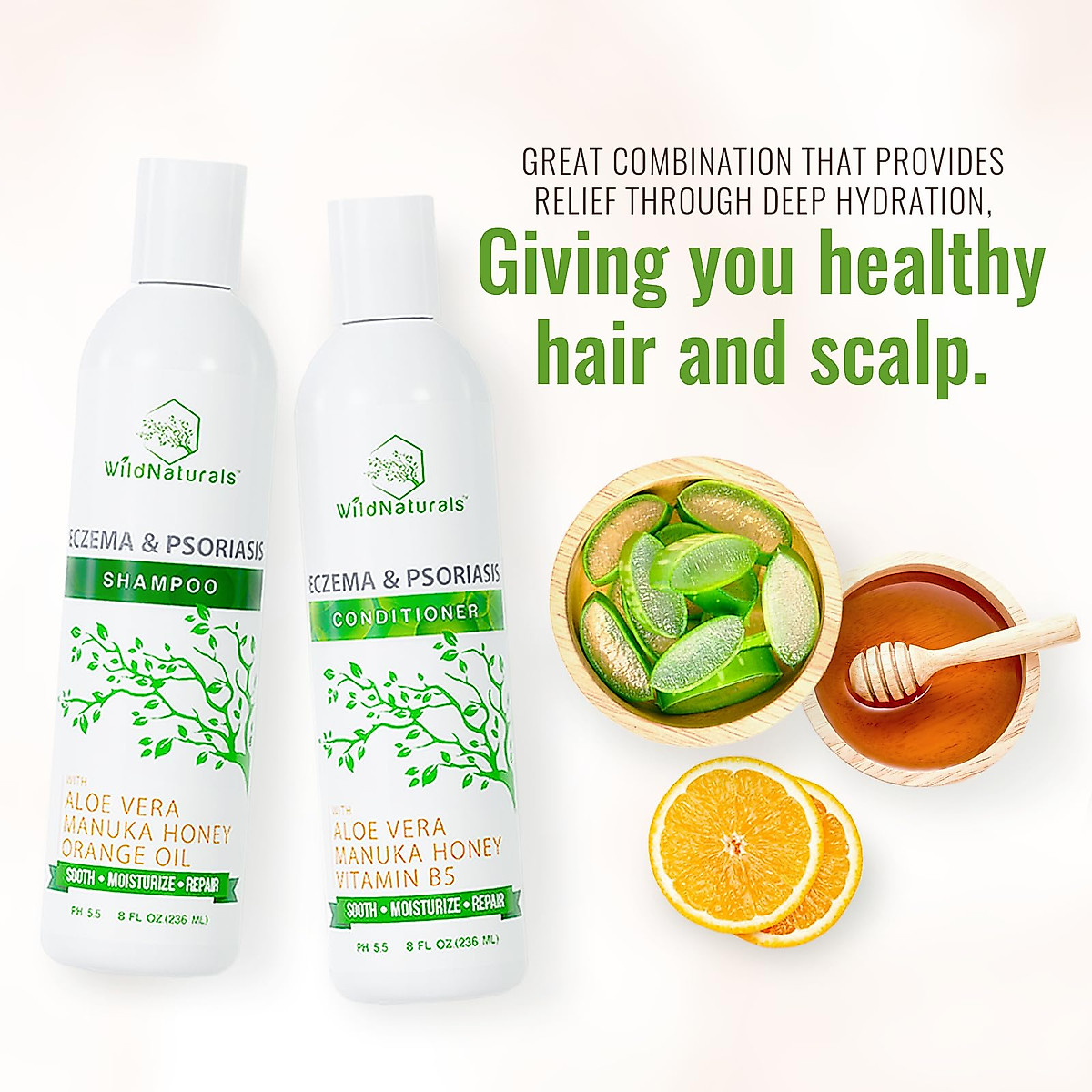 Wild Naturals Eczema Shampoo & Conditioner Set for Men & Women - Anti Dandruff Shampoo for Dry Scalp & Hair - Soothing Relief for Itchy Scalp - Psoriasis Shampoo for Scalp Treatment