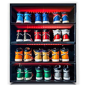 Sneaker Throne Shoe Rack with Lights for Up To 6 Pairs of Shoes, Black - Sleek Wood Shoe Shelf with Sliding Doors For Bedrooms, Outdoors, Garages - Premium Shoe Organizers and Storage for Closets