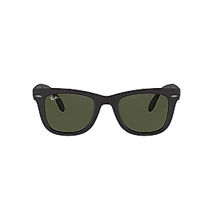 Ray-Ban RB4105 Folding Wayfarer Square Sunglasses, Matte Black/G-15 Green, 54 mm