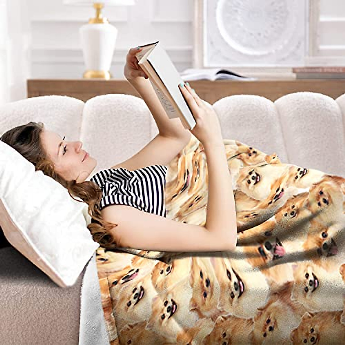 SOULZZZ Pomeranian Throw Blanket Fuzzy Cute Puppy Dog Flannel Blanket Throw Plush Animal Pattern Dog Blanket Twin for Bed Couch Carrier Travel 2-Piece Blanket 30x40 Inches & 60x80 Inches