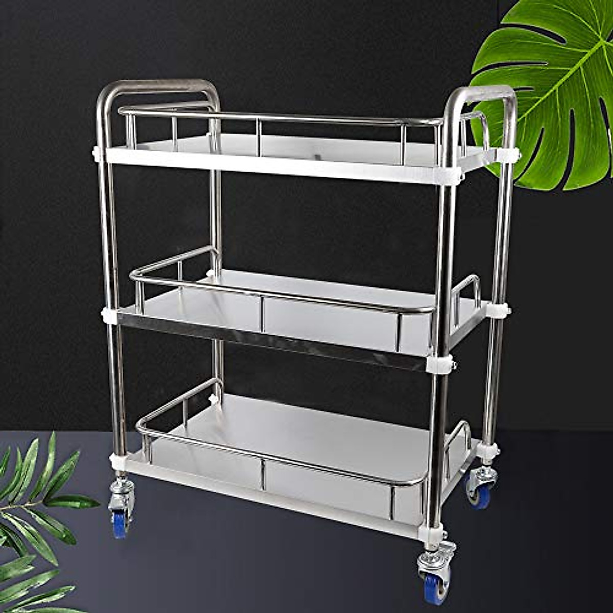 3-Shelf Utility Stainless Steel Cart ,Collapsible Kitchen Cart,Foldable Metal Rolling Cart,Lab Rolling Cart, Metal Storage Organizer Mobile Utility Cart