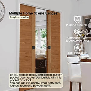 Aesytava Black Pocket Door Hardware, 2 Pack Matte Black Pocket Door Lock for Bathroom, Heavy Duty Solid Square Pocket Door Hardware(2 Pack)