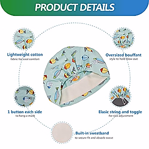 10 Pieces Working Hat with Buttons and Sweatband, Adjustable Bouffant Scrub Caps Women Men Nursing Caps for Nurses (10:5 Printed+5 Solid)