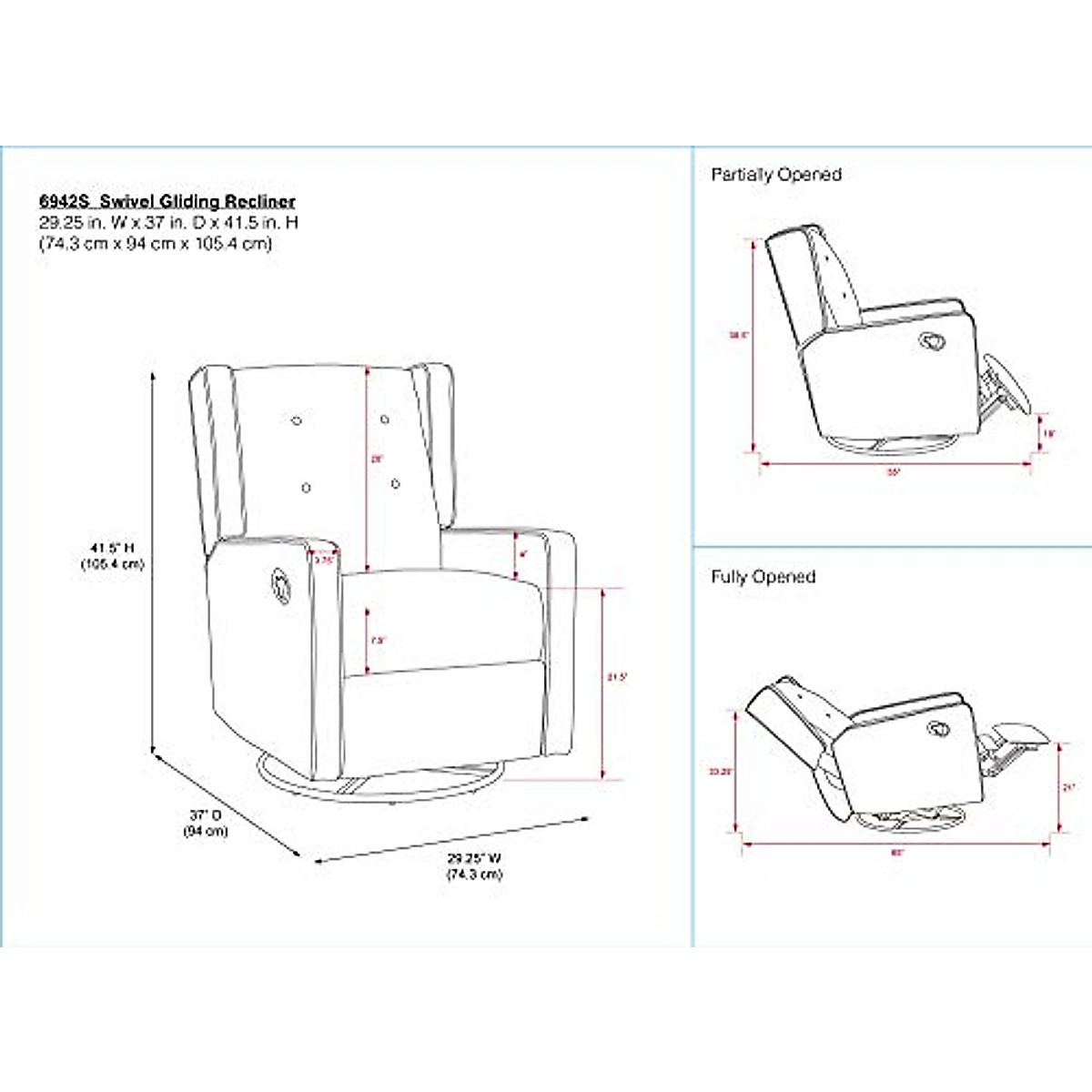 Baby Relax Mikayla Swivel Glider Chair, White, Water Stain Resistant Recliner