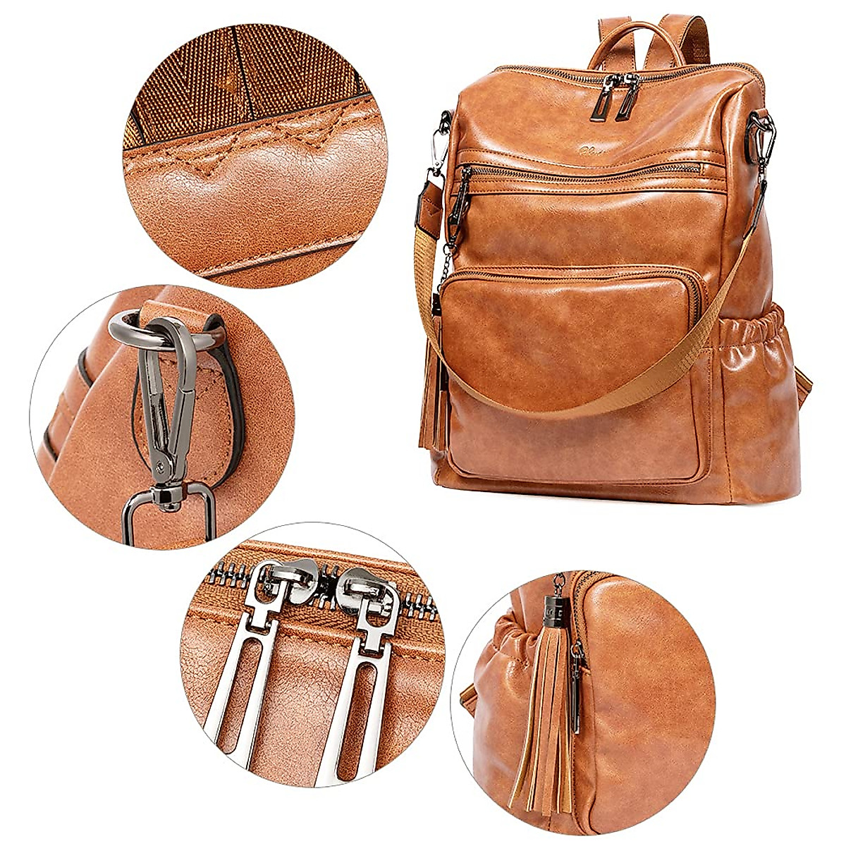 CLUCI Backpack Purse for Women Fashion Crossbody Bags Purses for Women, Leather Messenger Tassel Bag, Medium Travel Handbags Multiple Pockets, Fall Vintage Shoulder Bags Brown