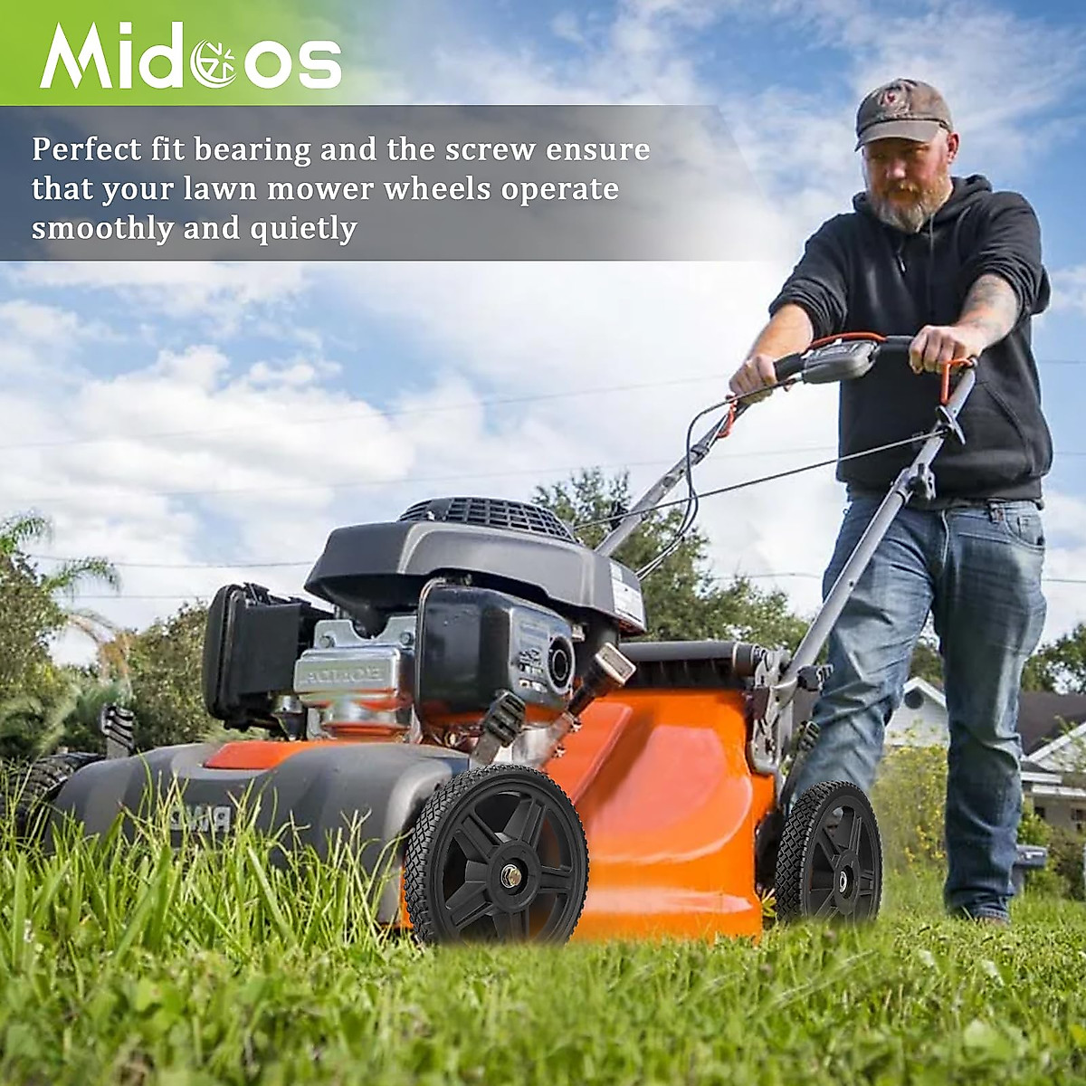 Midcos 12'' Lawn Mower Wheels, Push Mower Plastic Wheels, Set of 2 Wheels Kit for Push Mowers Includes Bolts, Nuts fits Craftsman Mower, Generator, Garden Tiller Most Standard Lawn Mowers (12×1.75'')