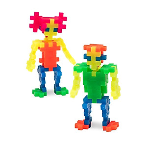 PLUS PLUS 240 Piece Interlocking Building Blocks for Kids, Open Ended Connecting Toys, STEM Bin Mini Manipulatives - Neon Mix Play Tube & Baseplate