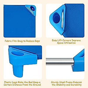 Fireflowery Toddler Daycare Cots, Stackable Kids Cots for Sleeping, Resting, Naptime Cot w/Easy Lift Corners, Great for Nursery, Preschool, Home, Pack of 6, Dark Blue