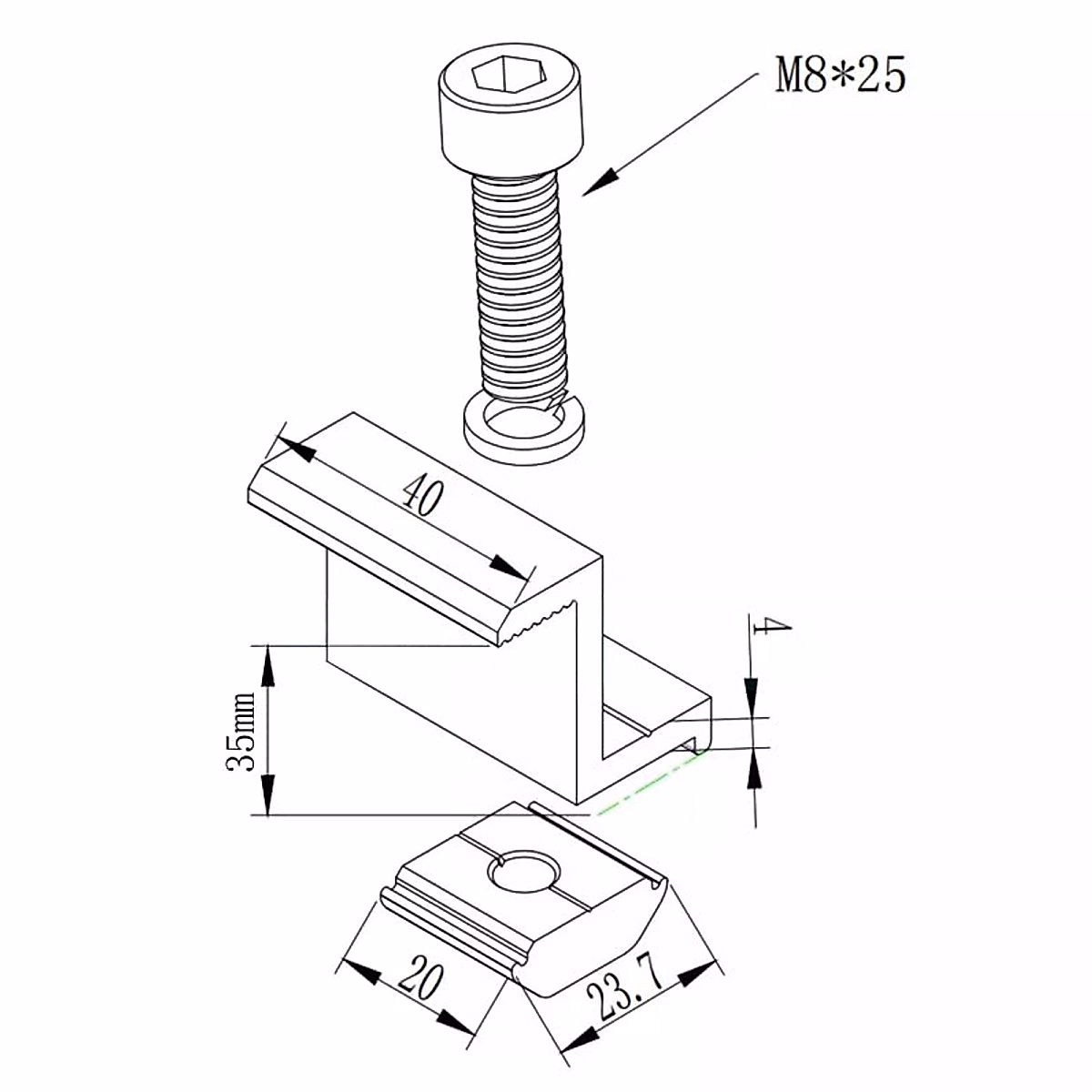 Solar End Clamp,Solar Panel Mounting Brackets,Adjustable PV Photovoltaic Mounting Clamp Bracket for RVs,Boats,Roofs,Walls and Other Off-Ground Roof Installations (40*35mm)