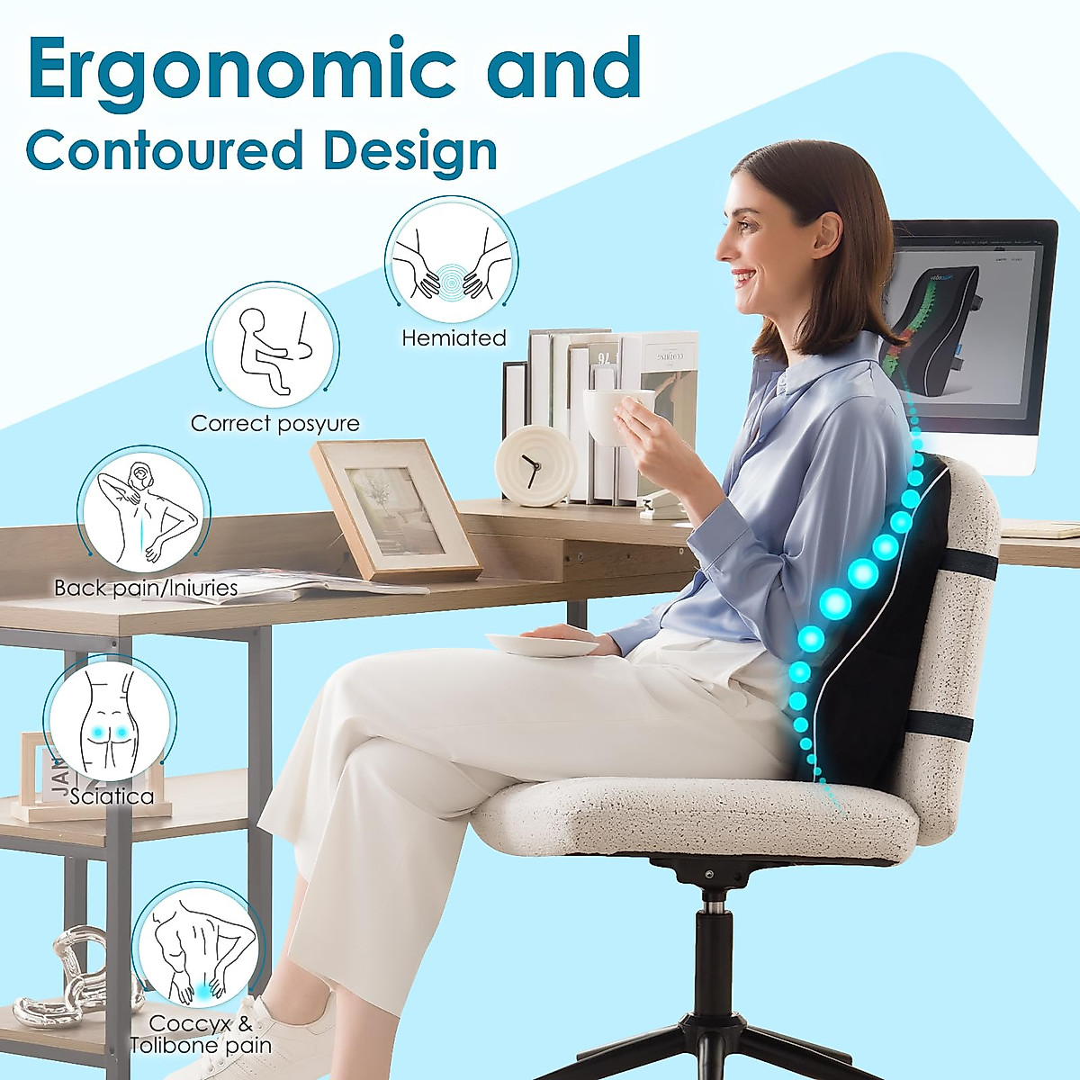 Lumbar Support Pillow for Office Chair Car Lumbar Pillow Lower Back Pain Relief Memory Foam Back Cushion with 3D Mesh Cover Gaming Chair Back Pillow Ergonomic Orthopedic Back Rest for Wheelchair Desk