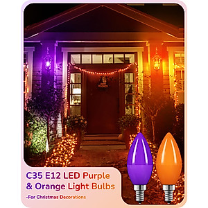 EDISHINE Christmas C35 Purple & Orange Dimmable LED Light Bulb, E12 Candelabra Bulbs, 60 Watt Equivalent, LED Chandelier Bulb, Vintage Candle Light Bulb, Decorations for Christmas, Party, 6 Pack