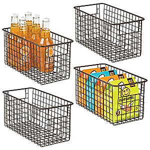 mDesign Metal Wire Food Storage Basket Organizer with Handles for Organizing Kitchen Cabinets, Pantry Shelf, Bathroom, Laundry Room, Closets, Garage - Concerto Collection - 4 Pack - Bronze