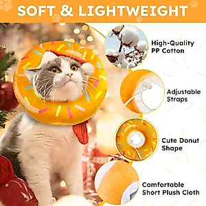 Hpetppy Cat Cone Collar Soft, Cat Recovery Collar for Wound Healing Cute Cat Donut Adjustable Cat Cones to Stop Licking Comfortable Lightweight Neck Elizabethan Collars for Cats Kittens After Surgery