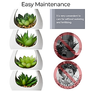 PETIARKIT Artificial Plants in Pot, 4pcs Fake Succulent, Hanging Potted Succulent Plants for Indoor Outdoor Decoration, Small Faux Plants for Bedroom, Bathroom, Office, Mall.