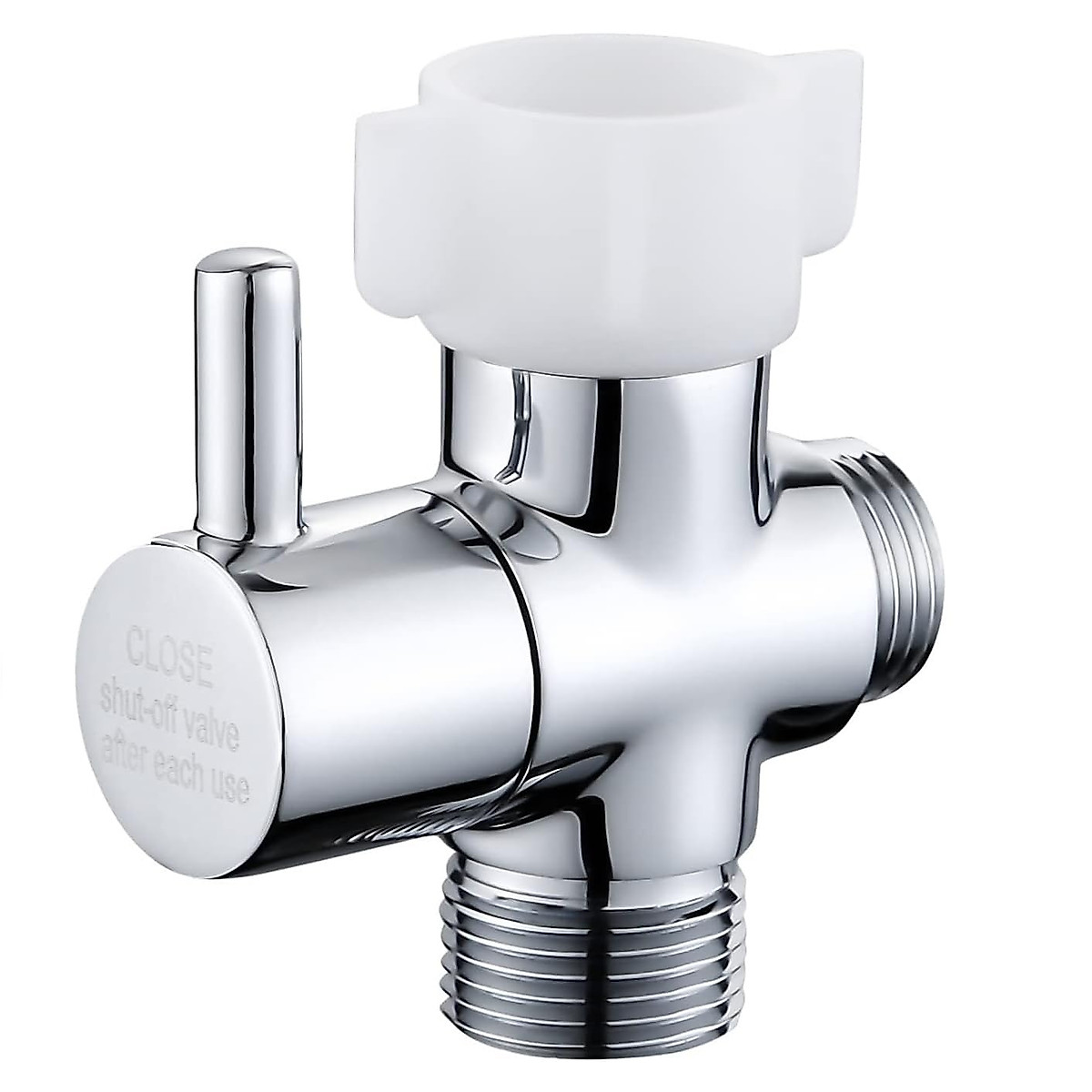 Carvedexquisitely T-adapter with Shut off Valve, Metal Brass 3-way T Adapter for Handheld Toilet Bidet Spray,7/8"×7/8"×1/2" or 3/8" chrome