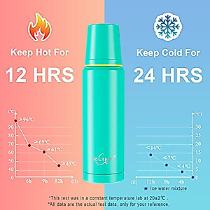 ZLINS Stainless Steel Sports Water Bottle 18oz Vacuum Insulated - Double Wall Hot Cold Thermos Wide Mouth Flask - Leak-Proof TRAVEL MUG for Coffee, Tea, Carbonated Drinks BPA Free(Green)