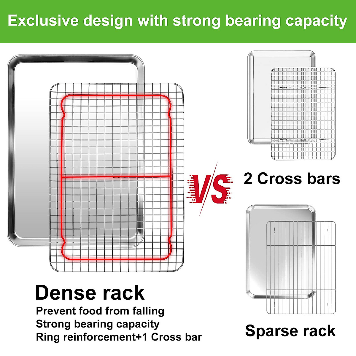 ASHQSS Baking Sheet with Rack Set,Stainless Steel Baking Pan with Cooling Rack,Non-Stick Cookie Sheets for Oven, Heavy Duty & Dishwasher Safe & Easy to Clean