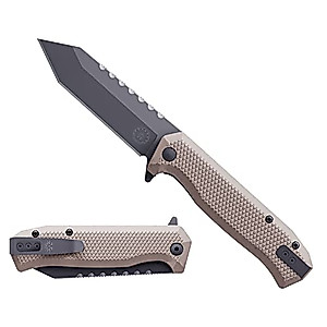 Off-Grid Knives - Viper V2 with154CM Steel Tanto Blade, Grippy G10 Scales, Left or Right Deep Carry Clip, Ceramic Ball Bearings (Coyote)