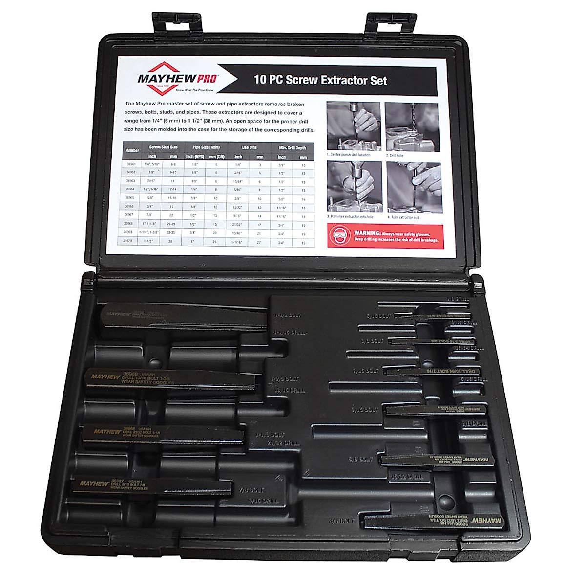 Mayhew Tools MAY-37345 Screw Extractor Set - 10 Piece