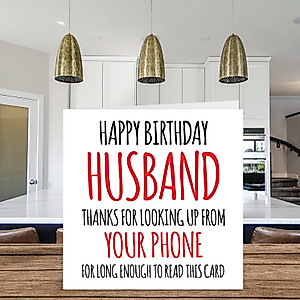 Stuff4 Funny Birthday Cards for Husband - Look Up From Your Phone - Joke Happy Birthday Card for Husband from Wife Partner, Hubby Birthday Gifts, 5.7 x 5.7 Inch Humor Greeting Cards