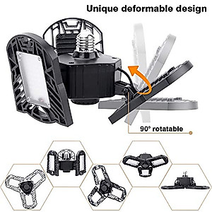 RUNDA LED Garage Lights, 60W Deformable Garage Ceiling Light 6000LM E26 Basement Light with 3 Adjustable Panels LED Light Bulbs for Workshop, Barn, Warehouse and More