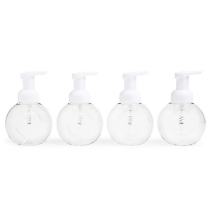MHO Containers | Clear Foaming Soap Dispenser with White Pump Locking Mechanism BPA/Paraben Free PET Plastic 250mL/8.5fl oz - Set of 4