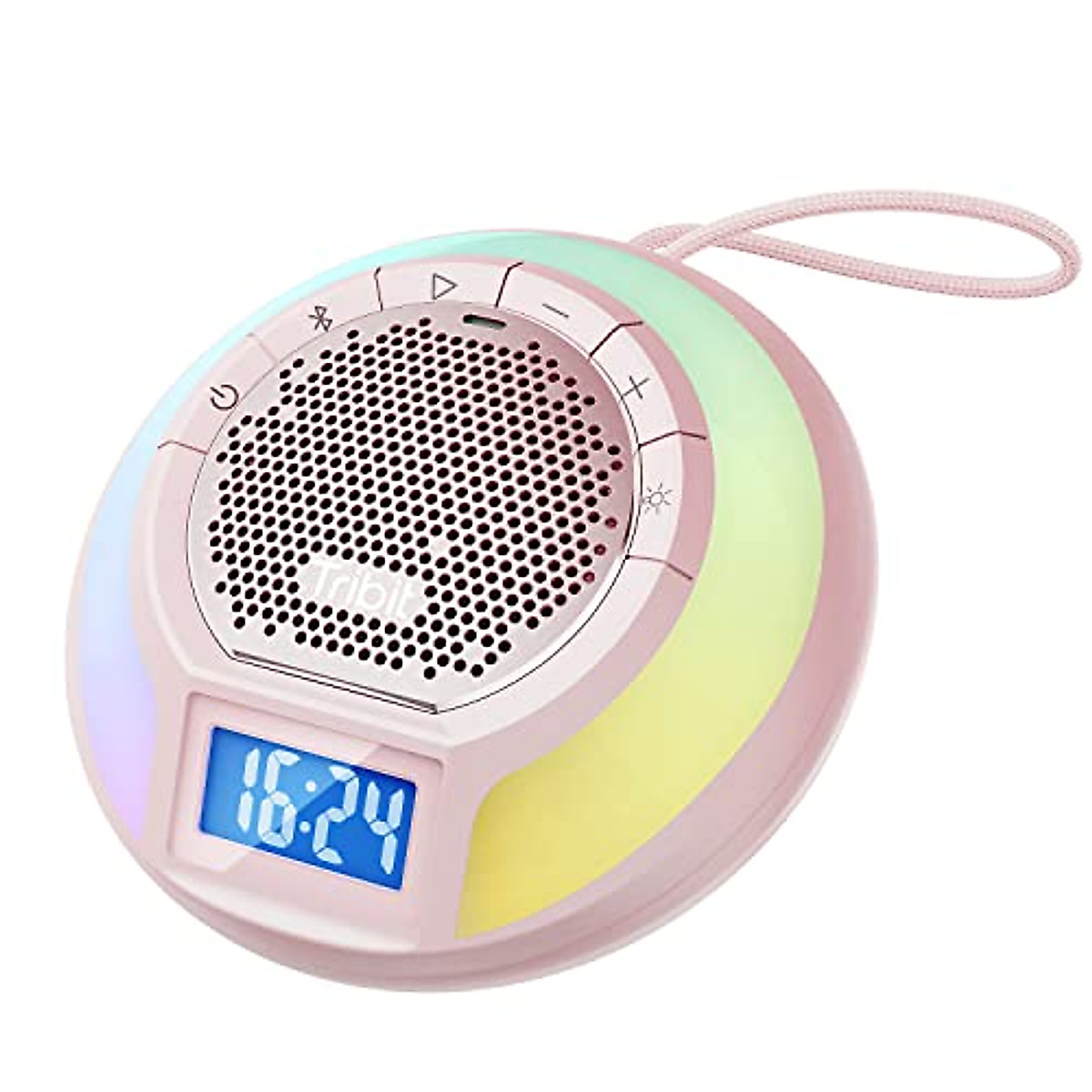 Tribit AquaEase Bluetooth Shower Speaker, IPX7 Waterproof Wireless Speaker, 18H Playtime, Built-in Mic, Mini Speaker with Light, Stereo Pair, App Control, Portable Speaker for Outdoor and Home (Pink)