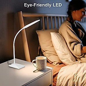 MONGERY LED Desk Lamp, Eye-Caring Table Lamps with USB Charging Port,7 Brightness Levels & 5 Color Modes,Touch Control and Memory Function,7W Flexible Gooseneck Reading Lamp for Home Office, White