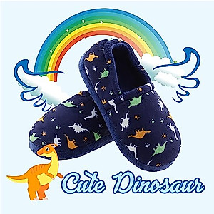 LseLom Dinosaur Slipper for Toddler Boys Little Kid Fuzzy Memory Foam Slip resistant Animal House Slippers US 2 Big Kid Blue
