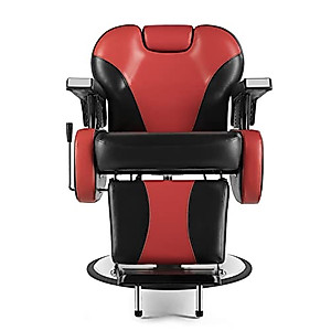 Salonsunny Black & Red Styling Salon Spa Reclining Chair All Purpose Barbering Chair Professional Vintage Heavy Duty Equipment