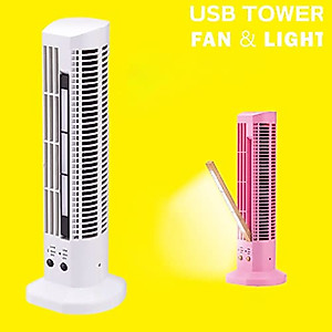 VKEKIEO Tower Fan with LED Light, Small Oscillating Quiet USB Desk Air Cooling Fan Lamp, Personal Vertical Bladeless Electric Air Conditioner Air Cooler for Home Office Bedroom (Pink)