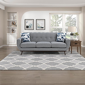 Lexicon Small Couch Mid Century Modern Sofa Living Room Sofa Couch with 2 Accent Pillows, Button Tufted Upholstered Small Sofa for Bedroom/Waiting Room/Office/Apartment, 86.5'' Sofa, Grey Chenille