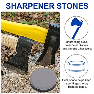 Axe Sharpener Sharpening Dual Grit Multipurpose Sharpener Puck Tool Sharpener Stone Whetstone with Flannel Bag for Hatchet Garden Tools, 240 Grits and 400 Grits(3 Pieces)