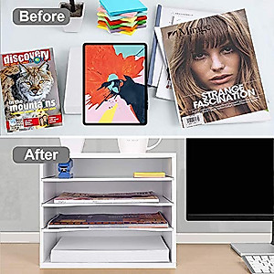 eMerit Wood Desktop Organizer Paper Storage Letter Tray File Sorter with Adjustable Shelves for Home Office,White