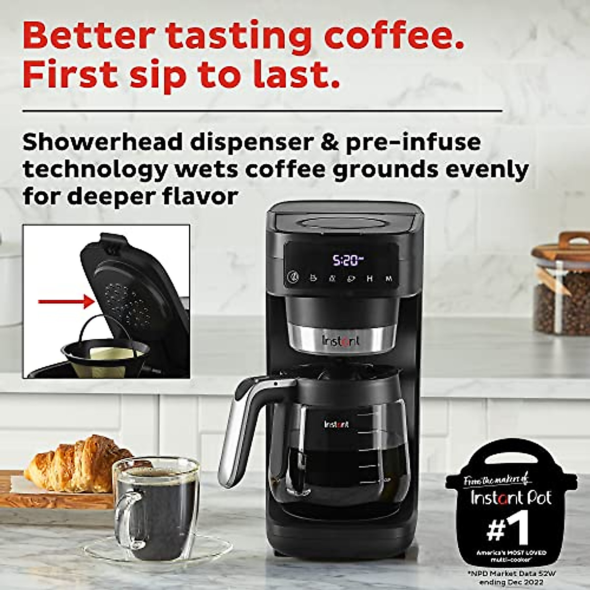 Instant Infusion Brew Plus 12 Cup Drip Coffee Maker, From The Makers of Instant Pot, with Adjustable Brew Strength, Removable Water Reservoir, and Warming Plate with 3 Temperature Settings, Black