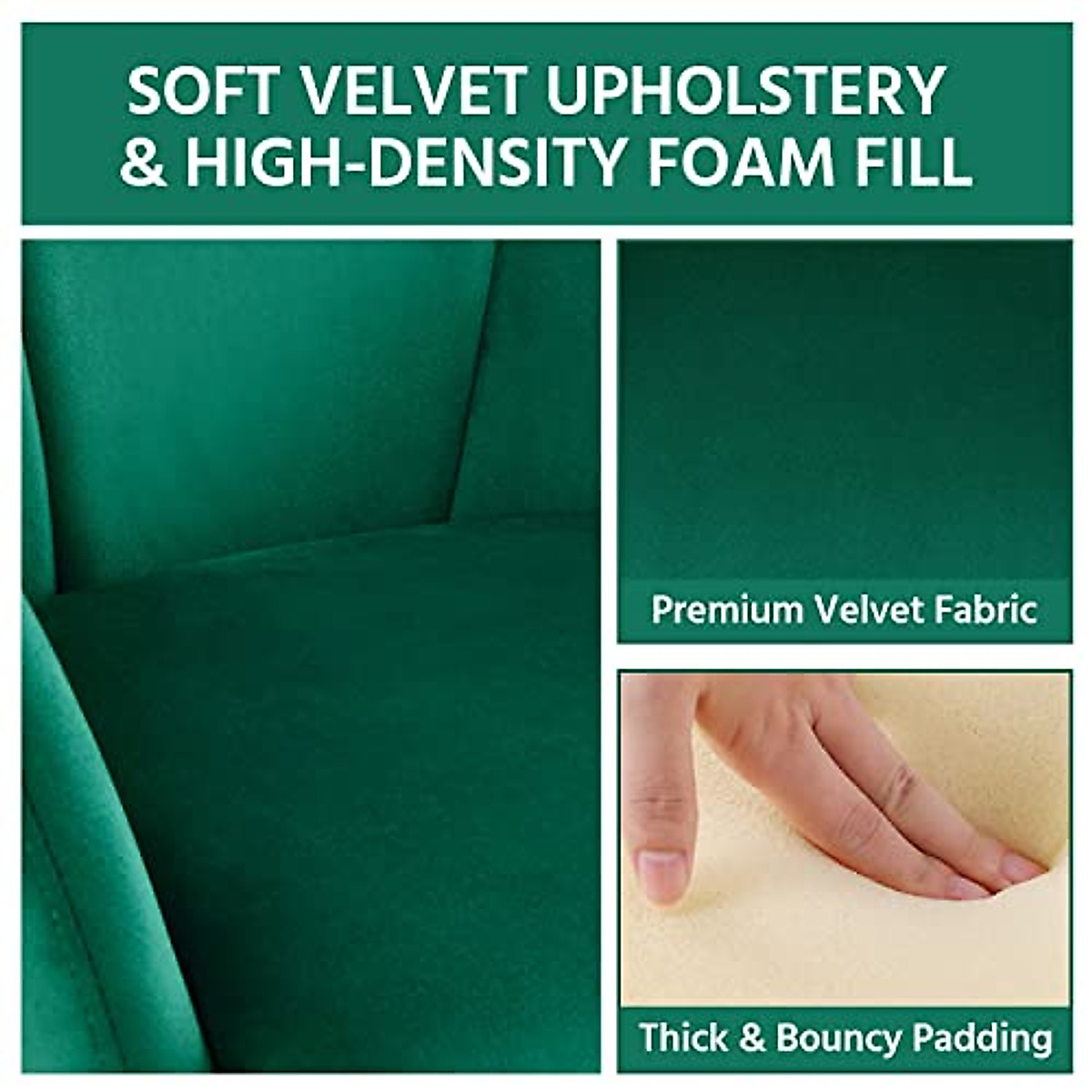 Yaheetech Velvet Dining Chair, Flower Shaped Armchair with Golden Legs, Upholstered Side Chair for Kitchen Dining Room Living Room, Set of 2, Green