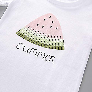 Xfglck 1-4T Toddler Kids Baby Girls Summer Outfits Clothes Watermelon Print Tops + Shorts Pants with Belt Short Set (Green set, 3-4 y)