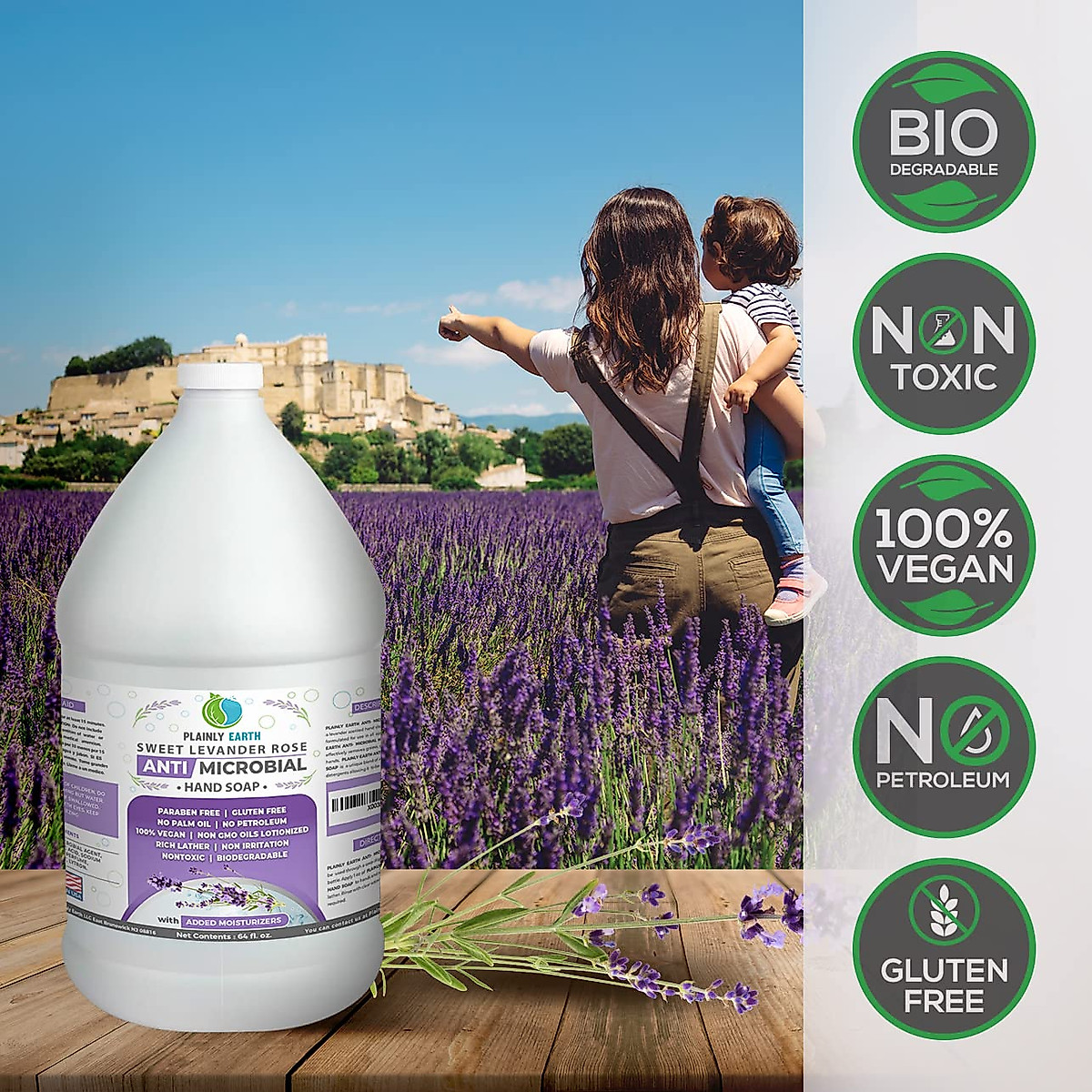 Plainly Earth Antimicrobial Liquid Hand Soap (64 Oz) - Antibacterial Soap Refill - Hand Soap Refill Bottle - Cruelty Free Moisturizing Soap, Sweet Lavender Rose